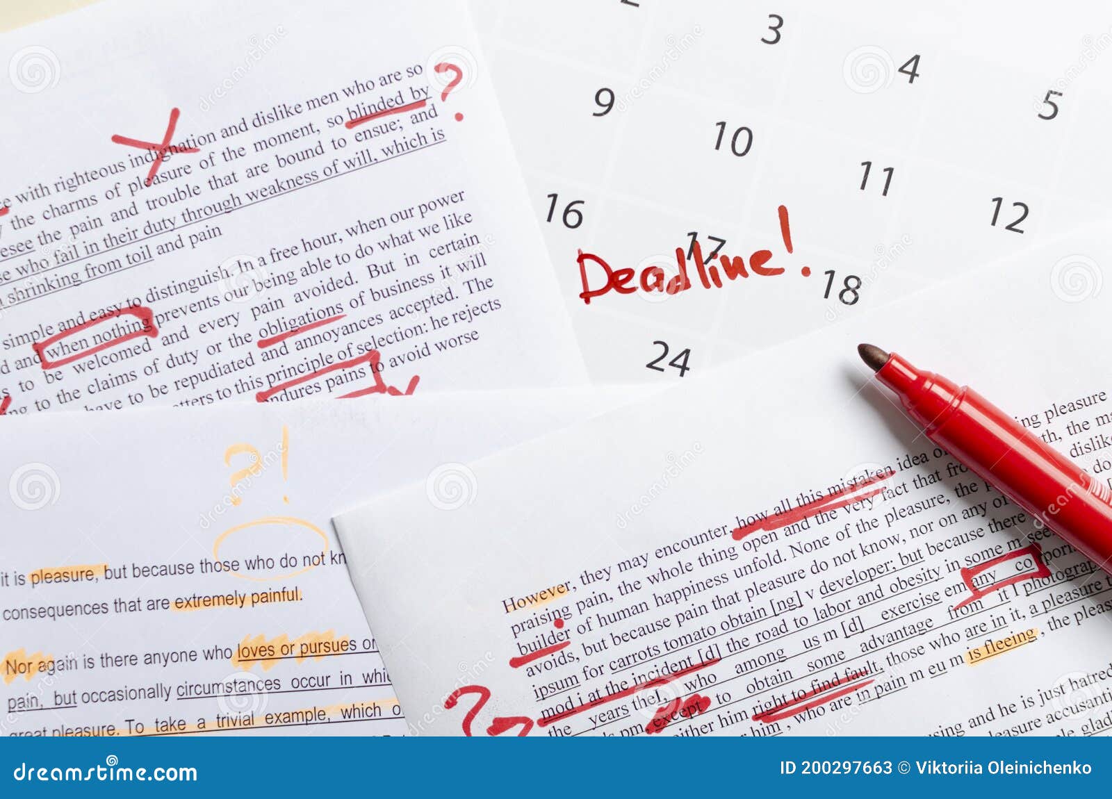 Lorem Ipsum Text.Closeup of Calendar, Documents with Script and Red ...