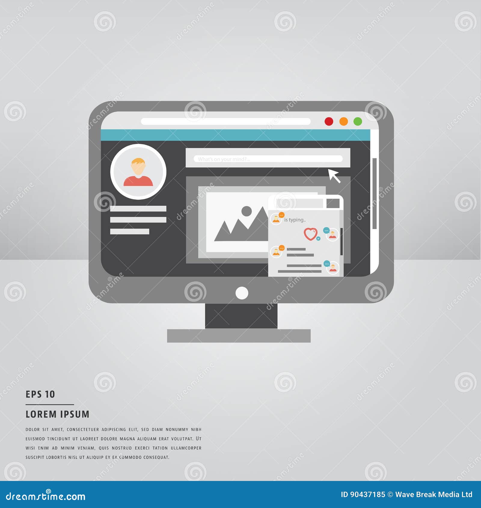 Lorem Ipsum Text and Chatting Screen on Monitor Stock Vector ...