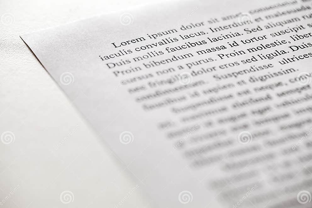 Lorem Ipsum Text on Printed on Paper, Sample of Document, Side View ...