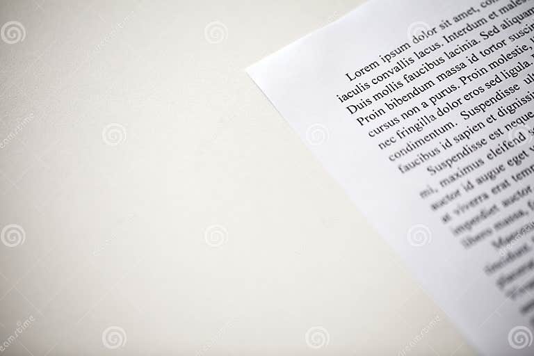 Lorem Ipsum Text on Printed on Paper Top Paragraph, Sample of Document ...