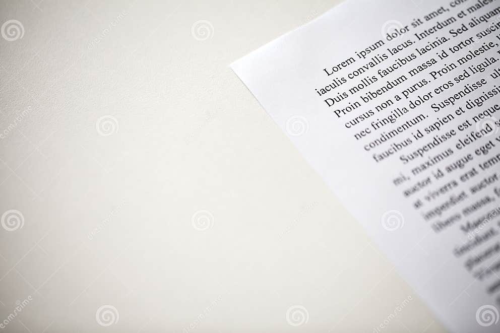 Lorem Ipsum Text on Printed on Paper Top Paragraph, Sample of Document ...