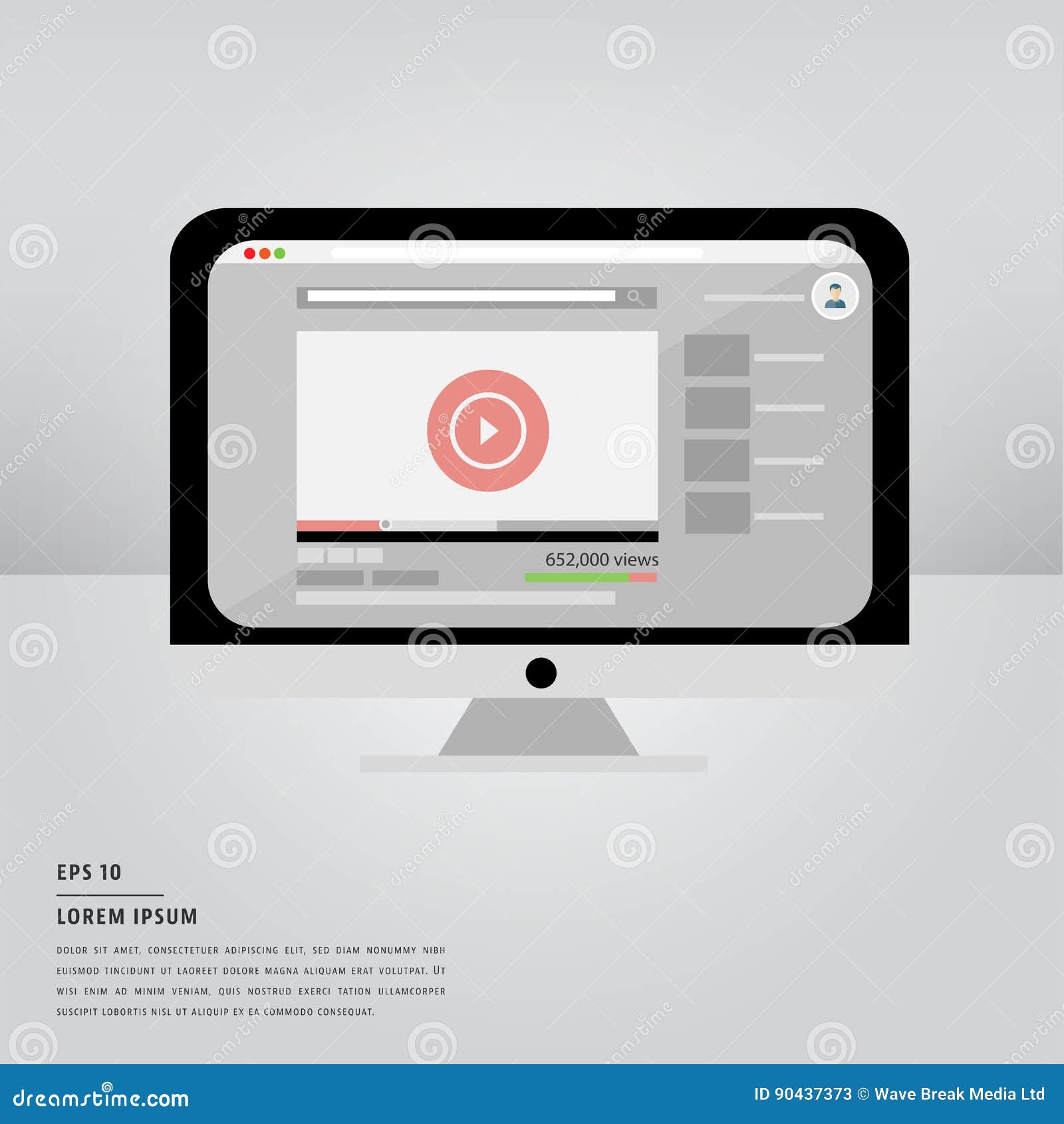 Lorem Ipsum Text with Video Sharing Website on Desktop Pc Stock Vector ...