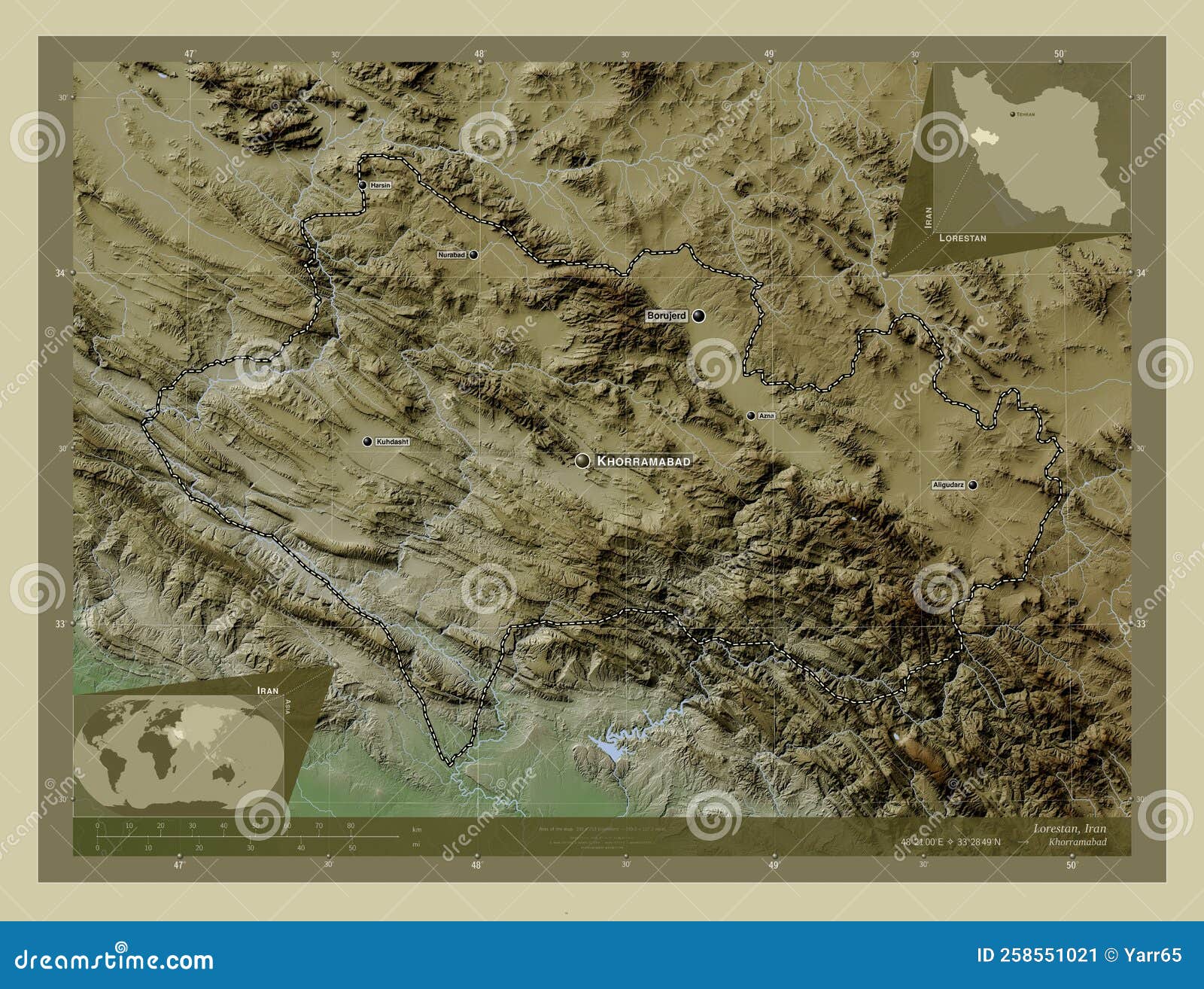 Lorestan, Iran. Wiki. Labelled Points of Cities Stock Illustration ...