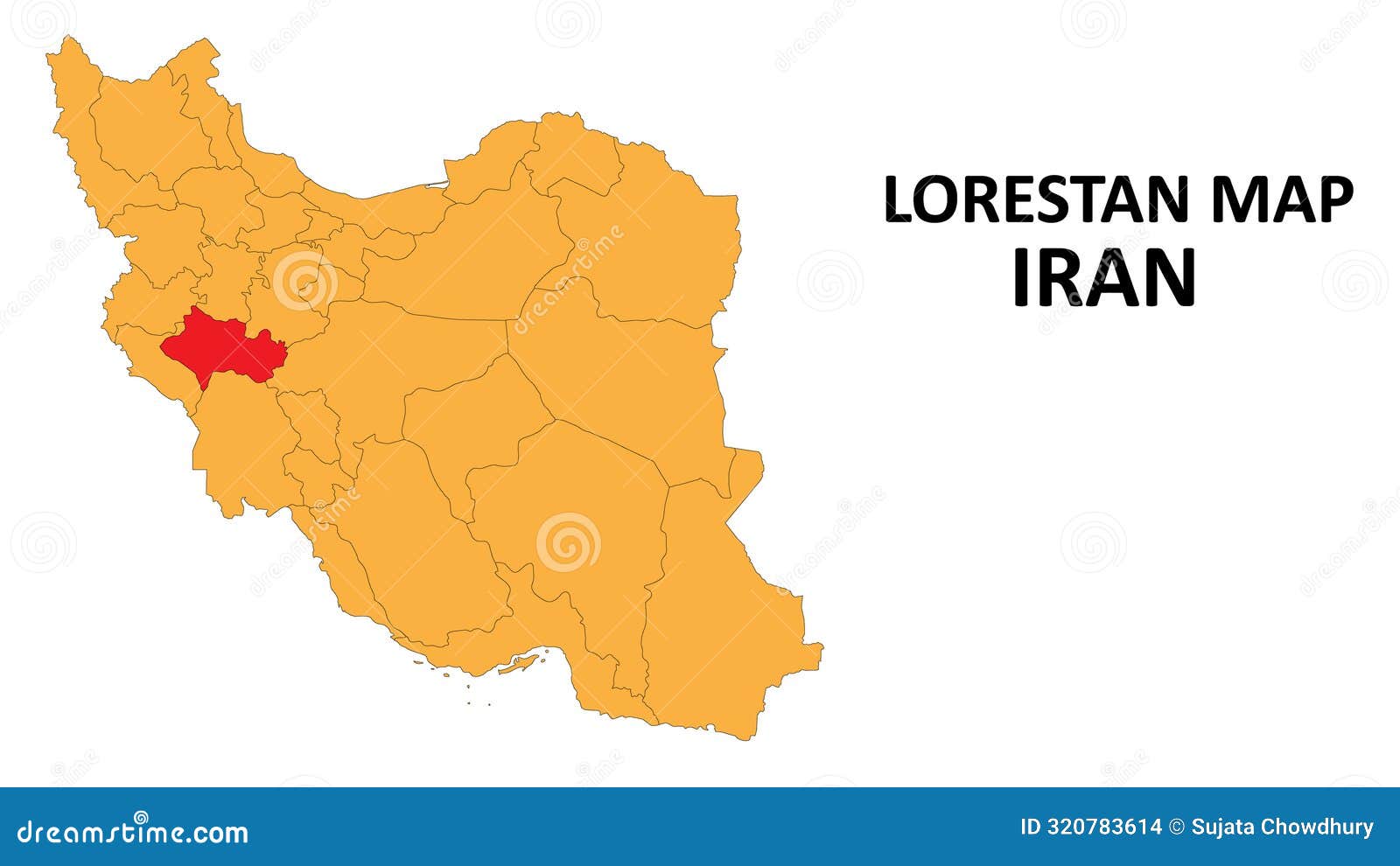 Lorestan Map Highlighted on the Iran Map with Detailed State and Region ...