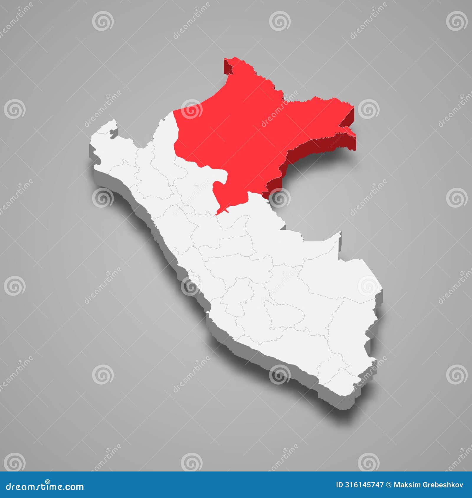 Loreto Department Location within Peru 3d Map Stock Vector ...