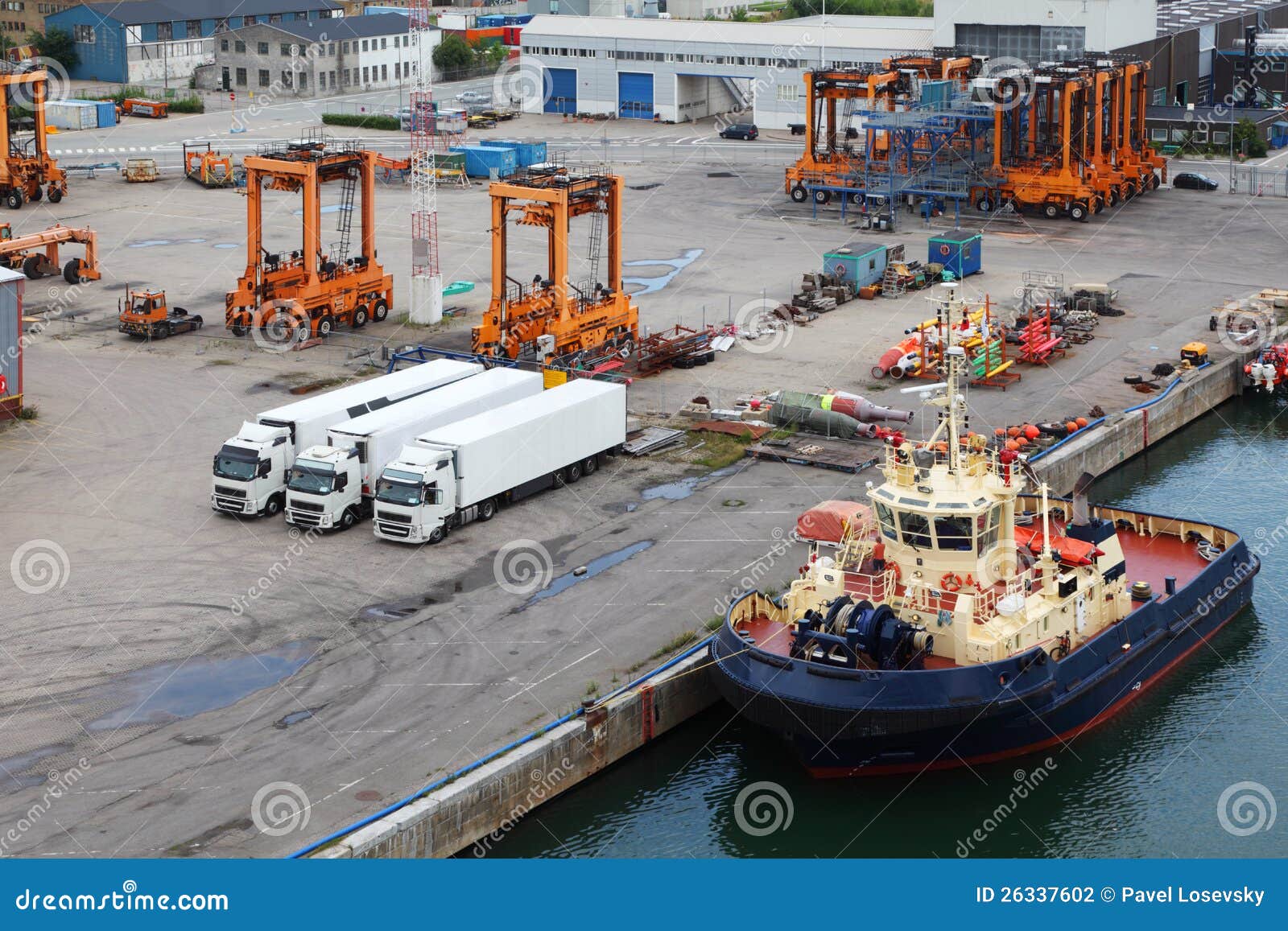 Lorries and Loaders Stand in Port Stock Photo - Image of outdoor ...