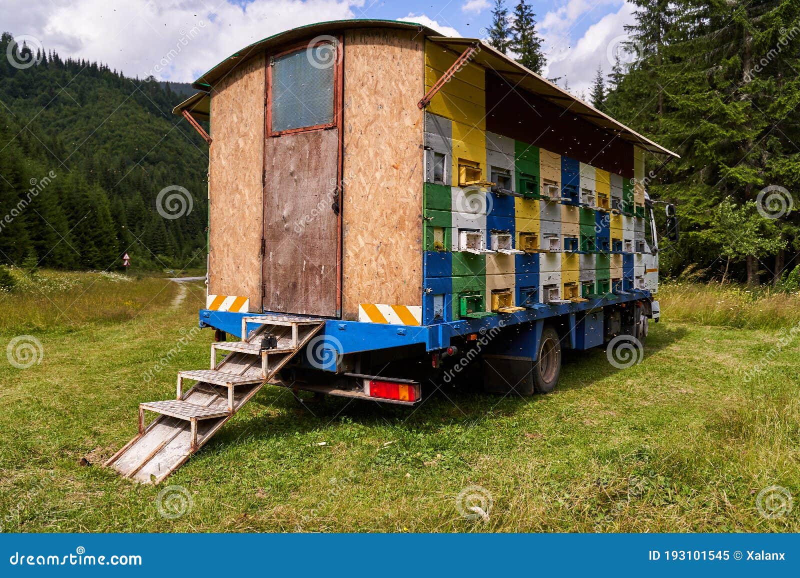 Lorry with bee hives stock image. Image of pollination - 193101545