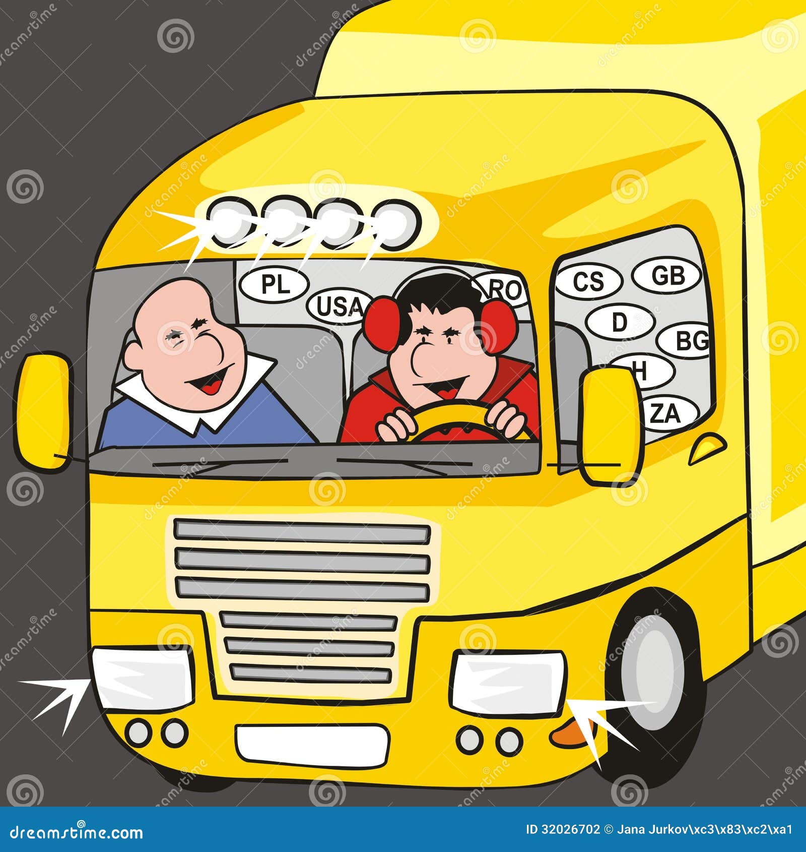 Lorry - Cab, People In Cabin, Cartoon, Humorous Vector Illustration ...