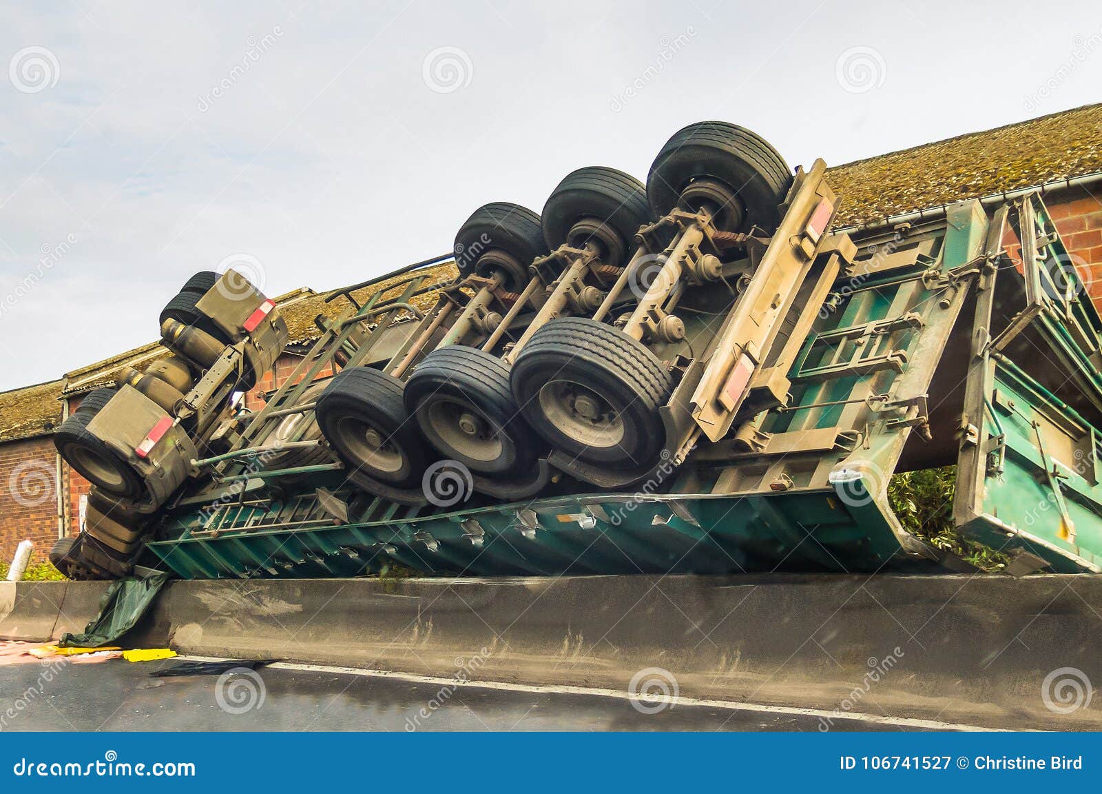 Lorry Crashed, Upside Down at the Side of a Road Stock Image - Image of ...