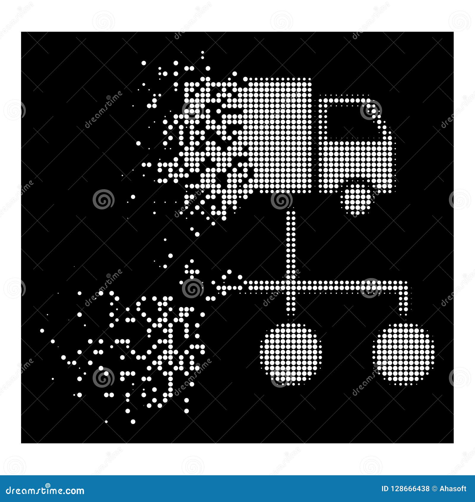 Bright Disappearing Pixel Halftone Lorry Distribution Scheme Icon Stock ...