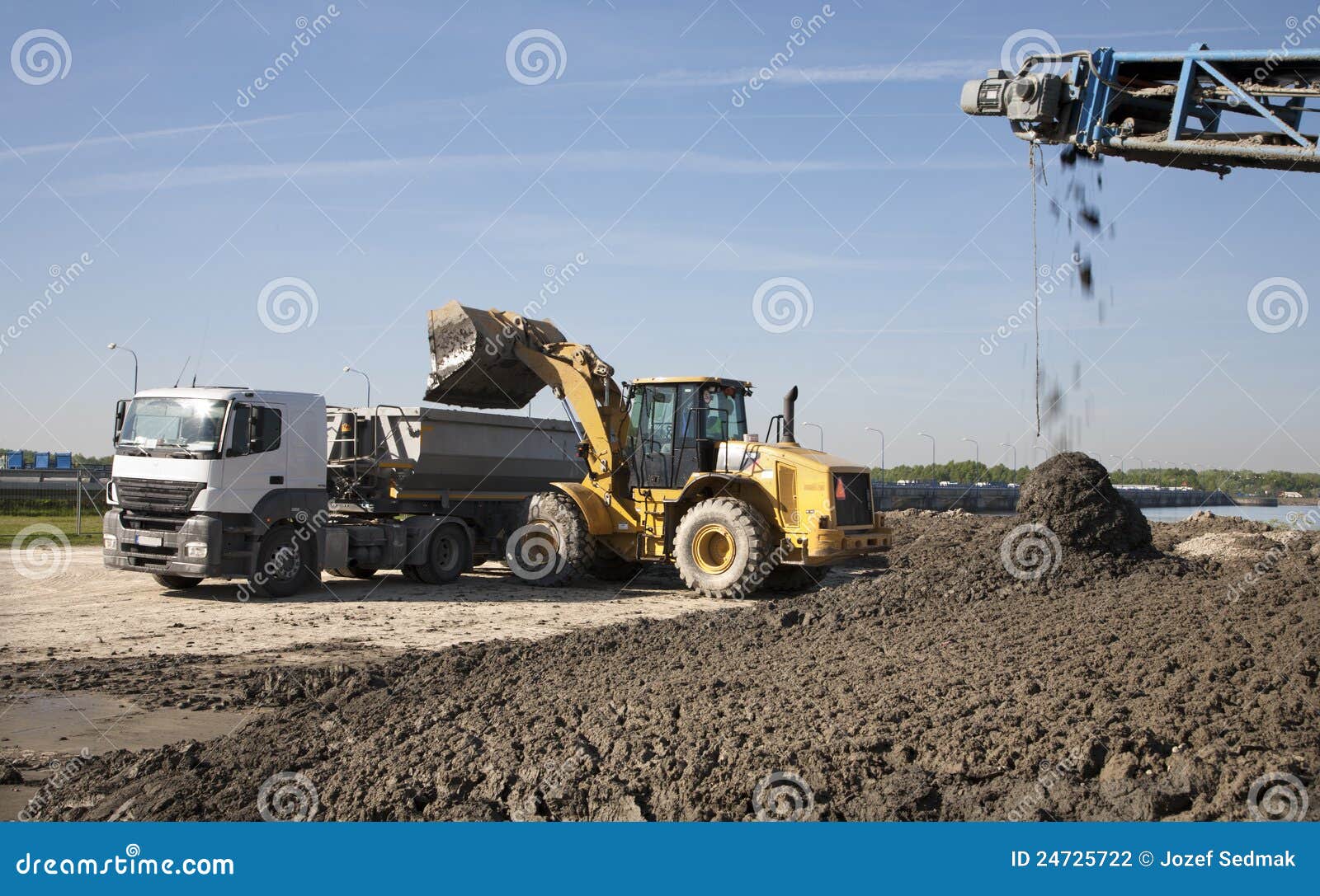 Lorry and Loader and Elevator Stock Photo - Image of system, excavator ...