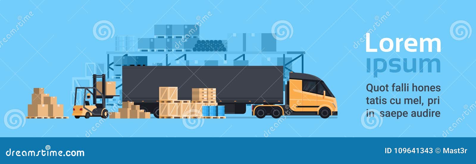 Lorry Loading with Forklift, Cargo Container Truck Warehouse Building ...