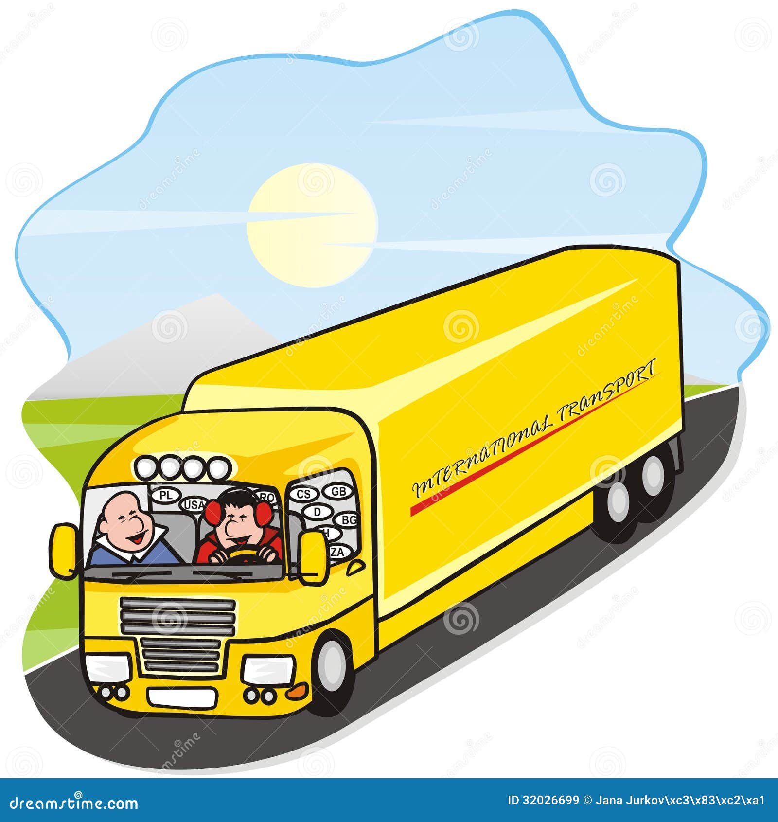 Lorry, Truck with Drivers, Two Men in Cabin, Cartoon, Eps. Stock ...