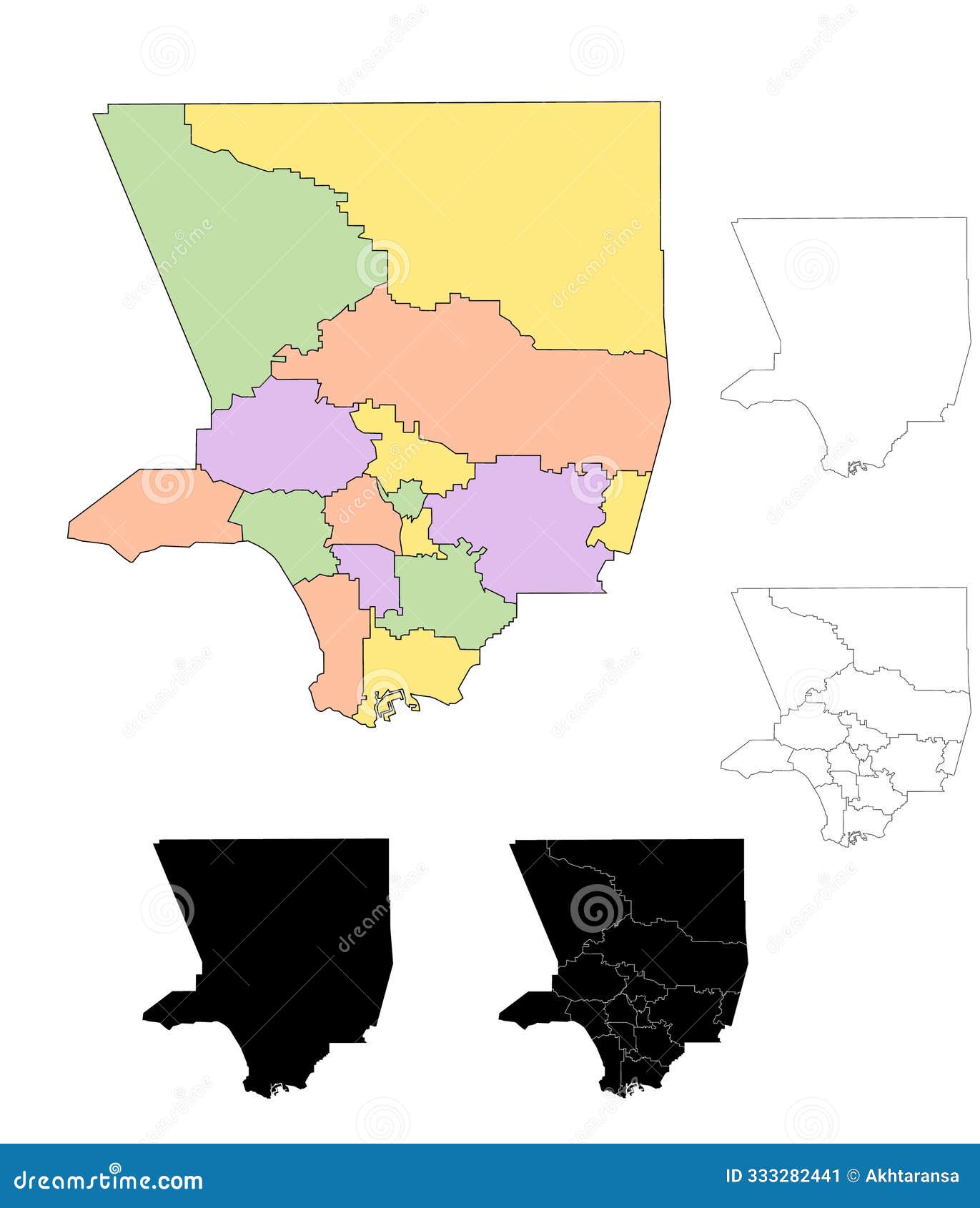 Los Angeles Administrative Map, Los Angeles Outline and Regions County ...