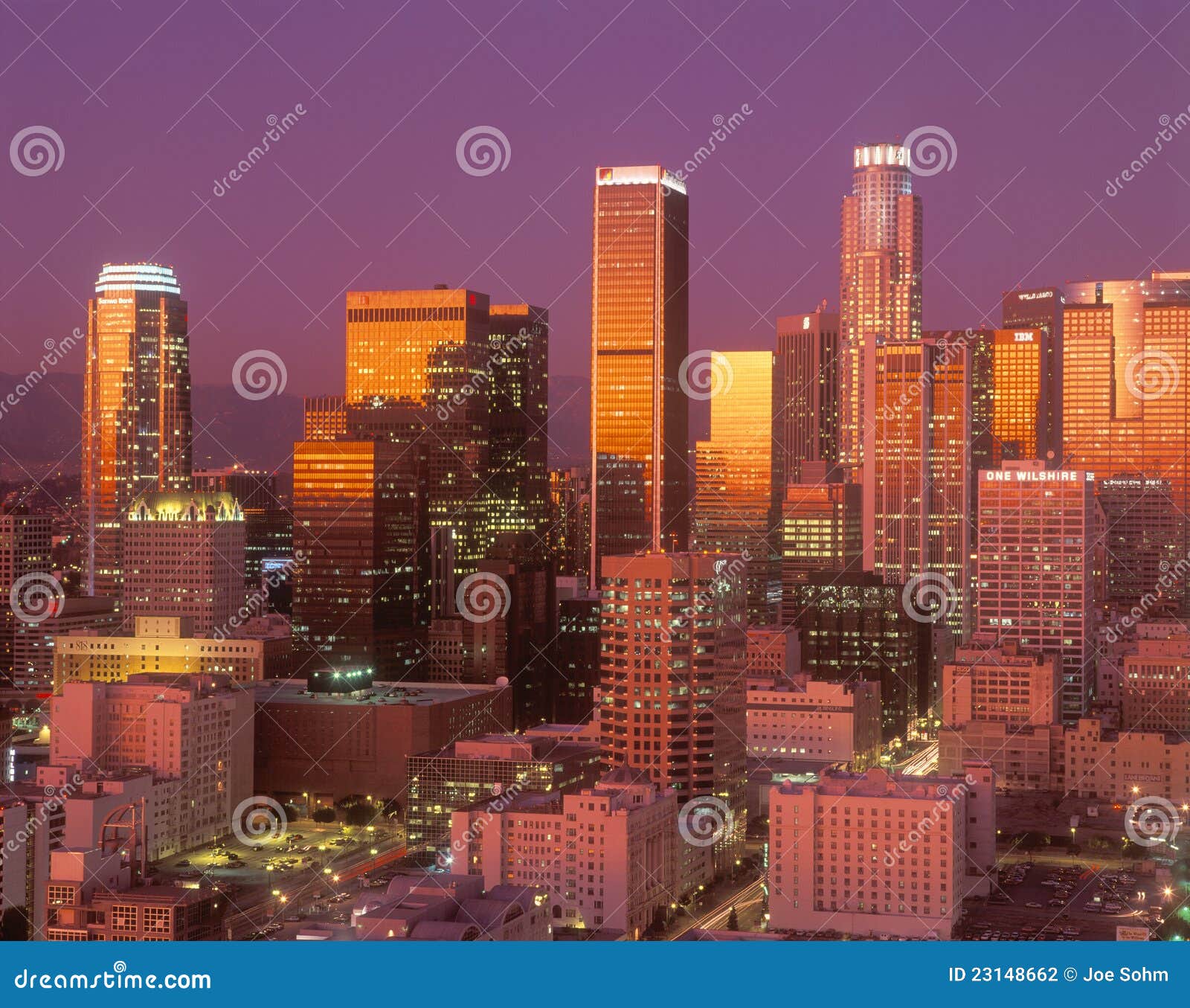 Los Angeles, CA Skyline at Sunset Editorial Photography - Image of ...