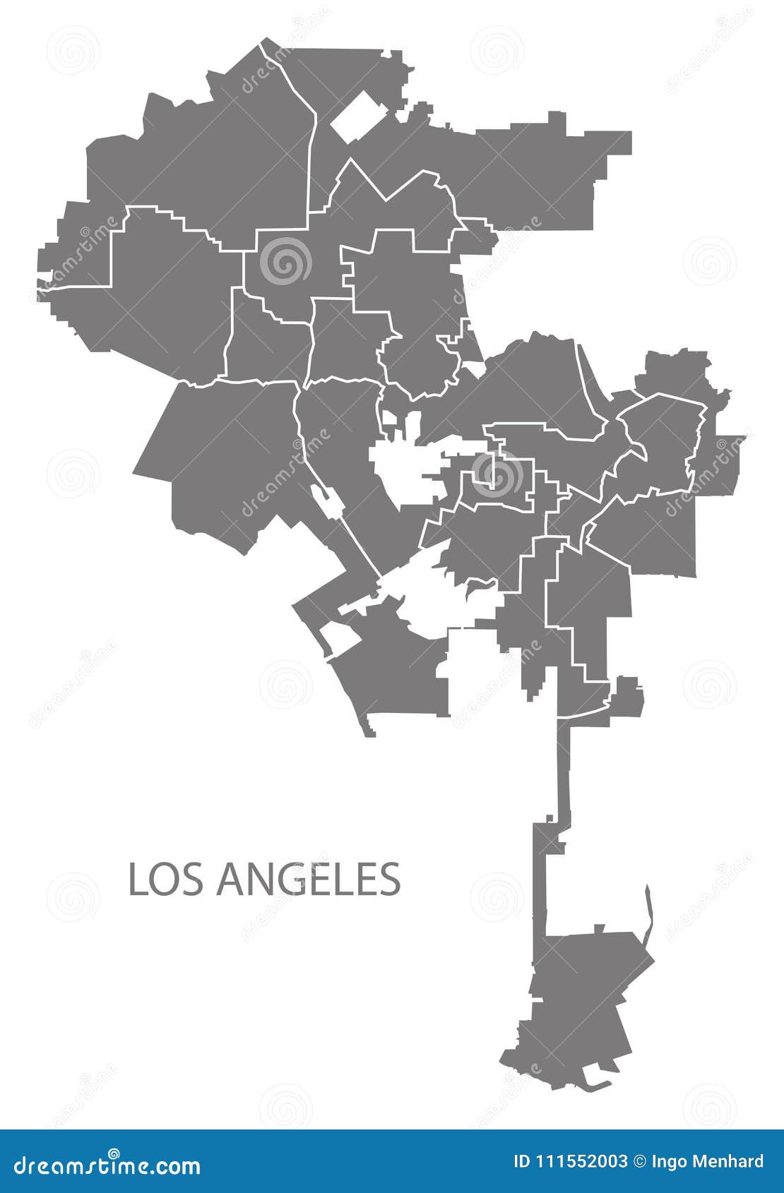 Los Angeles City Map with Boroughs Grey Illustration Silhouette Stock ...