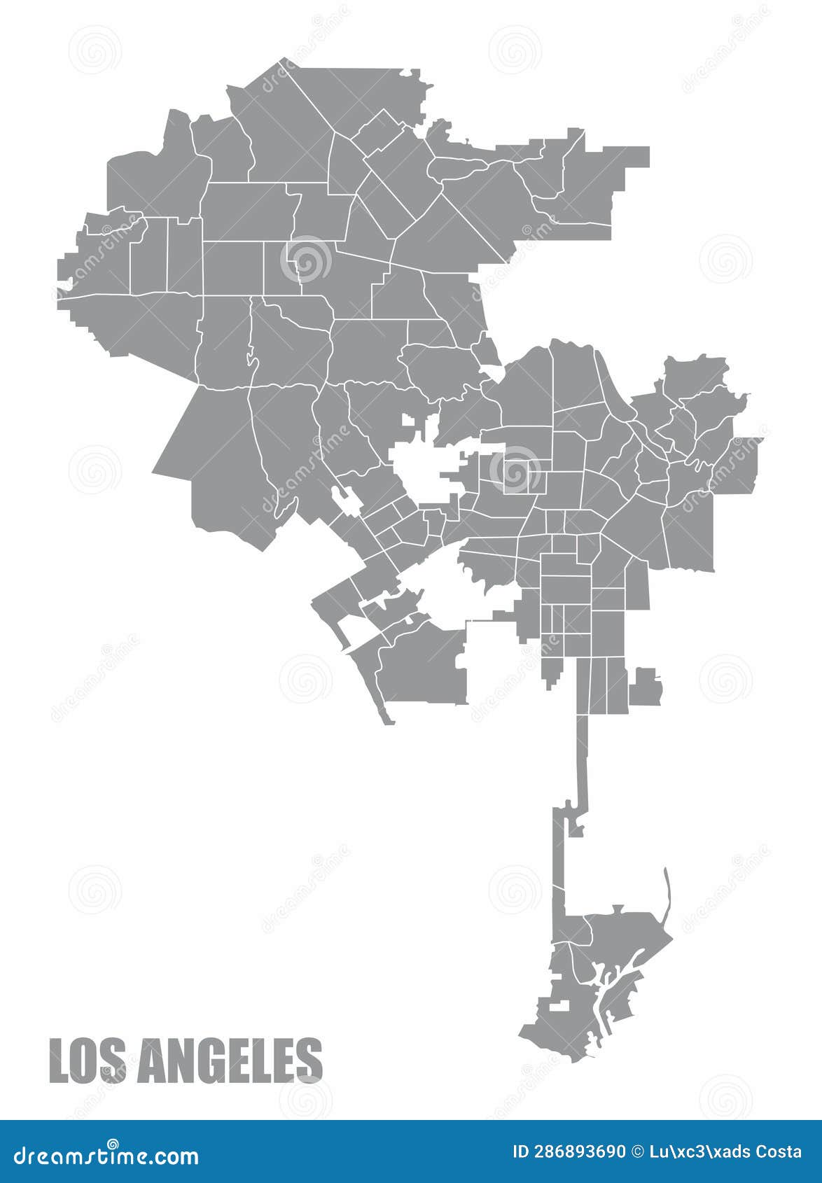 Los Angeles city map stock illustration. Illustration of gray - 286893690