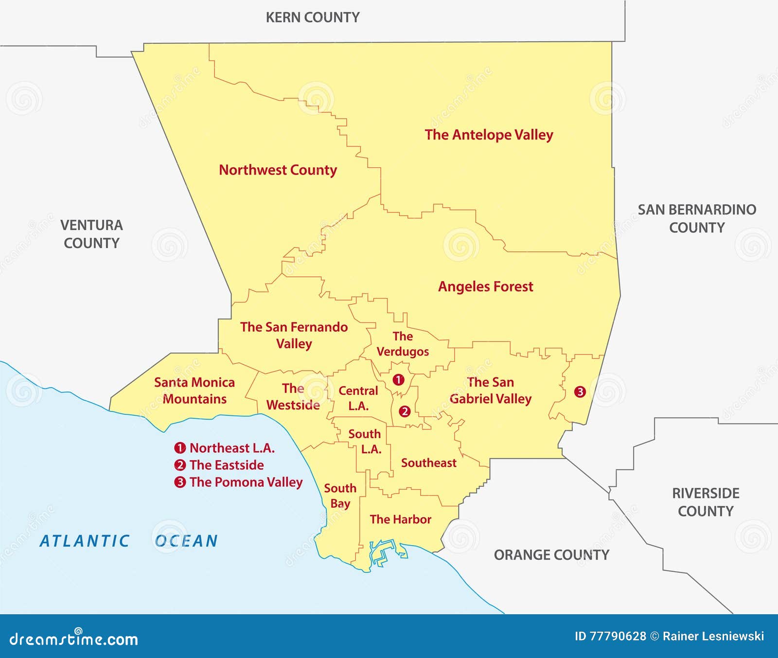 Los Angeles County Regionöversikt Vektor Illustrationer - Illustration ...