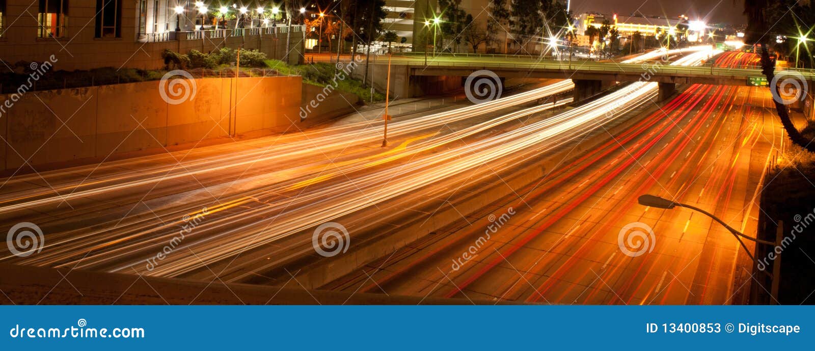 Los Angeles Downtown Freeway at Night Stock Image - Image of downtown ...