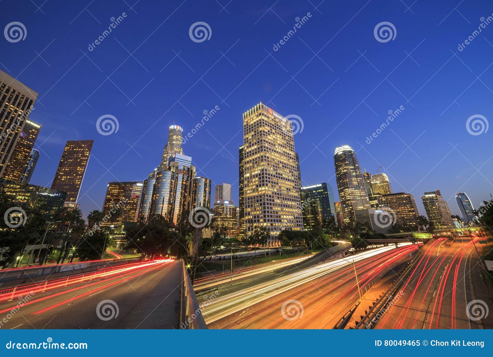Los Angeles Downtown Night Scene Editorial Image - Image of blue ...