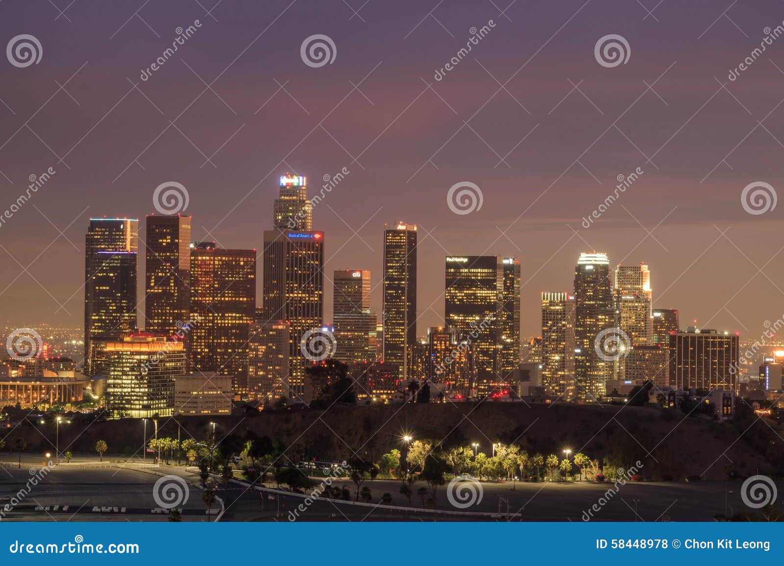 Los Angeles Downtown Night Scene Editorial Stock Photo - Image of ...