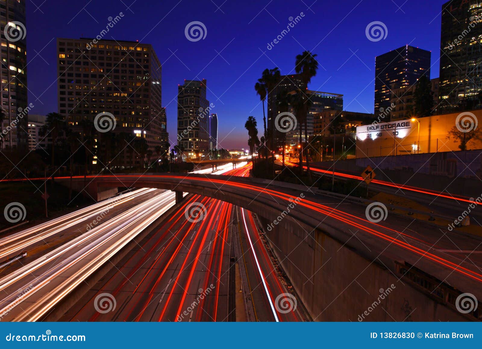 Los Angeles Freeway at Night Stock Photo - Image of crowded, crossing ...