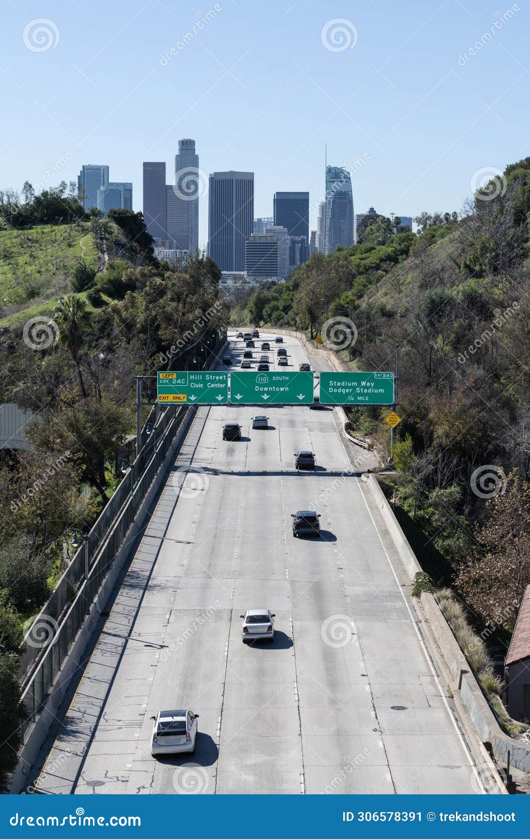 Los Angeles 110 Freeway Skyline Vertical View Stock Image - Image of ...