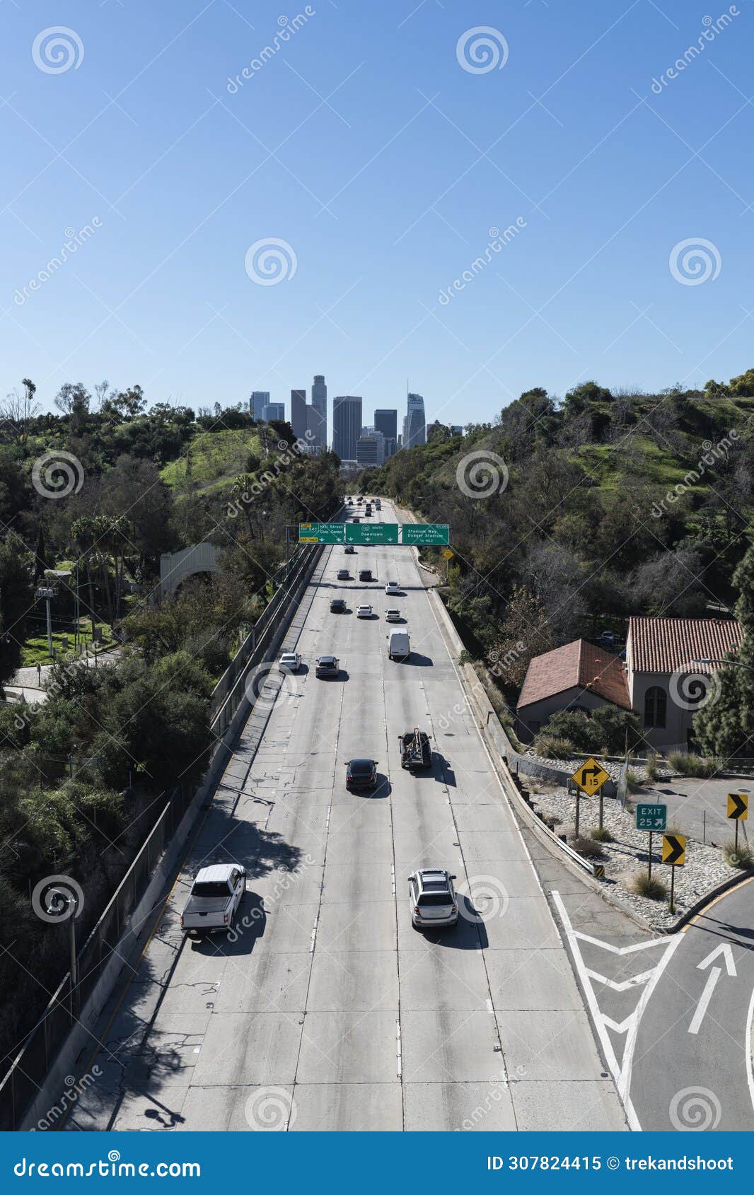 Los Angeles 110 Freeway Vertical View Stock Image - Image of aerial ...