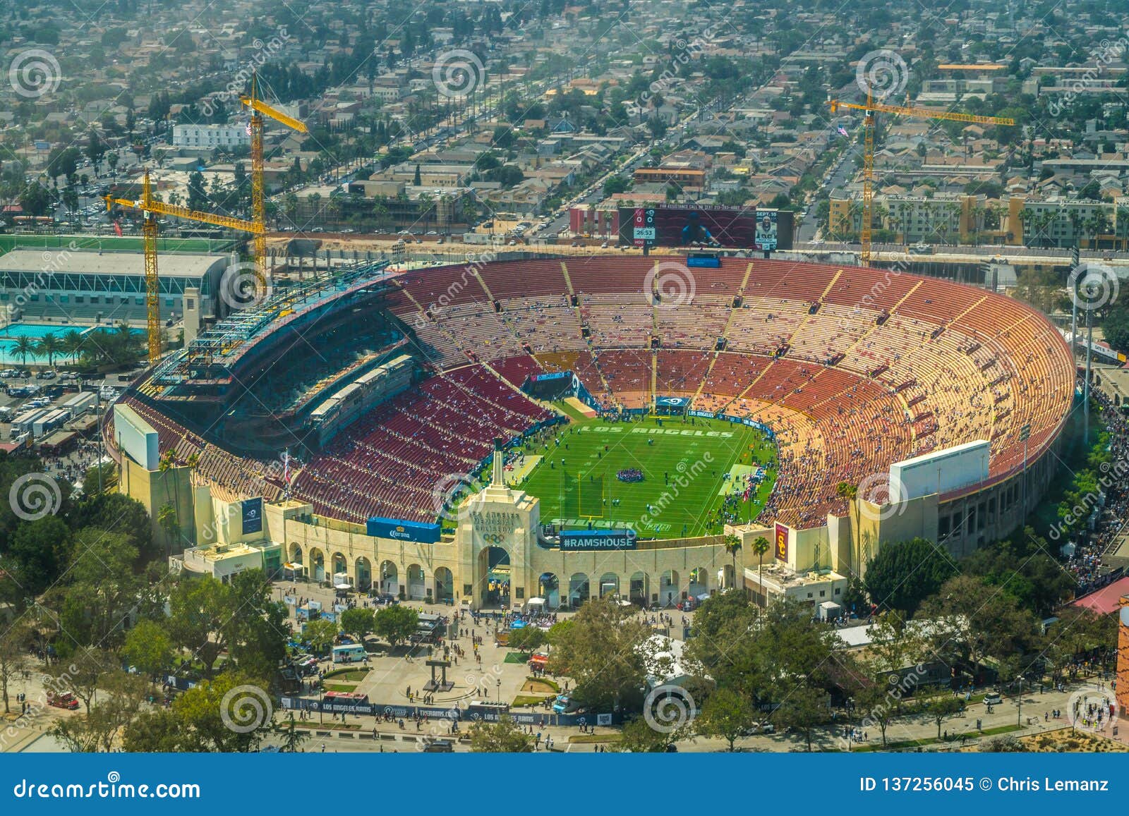 Los Angeles Memorial Coliseum Aerial View Editorial Image Image Of