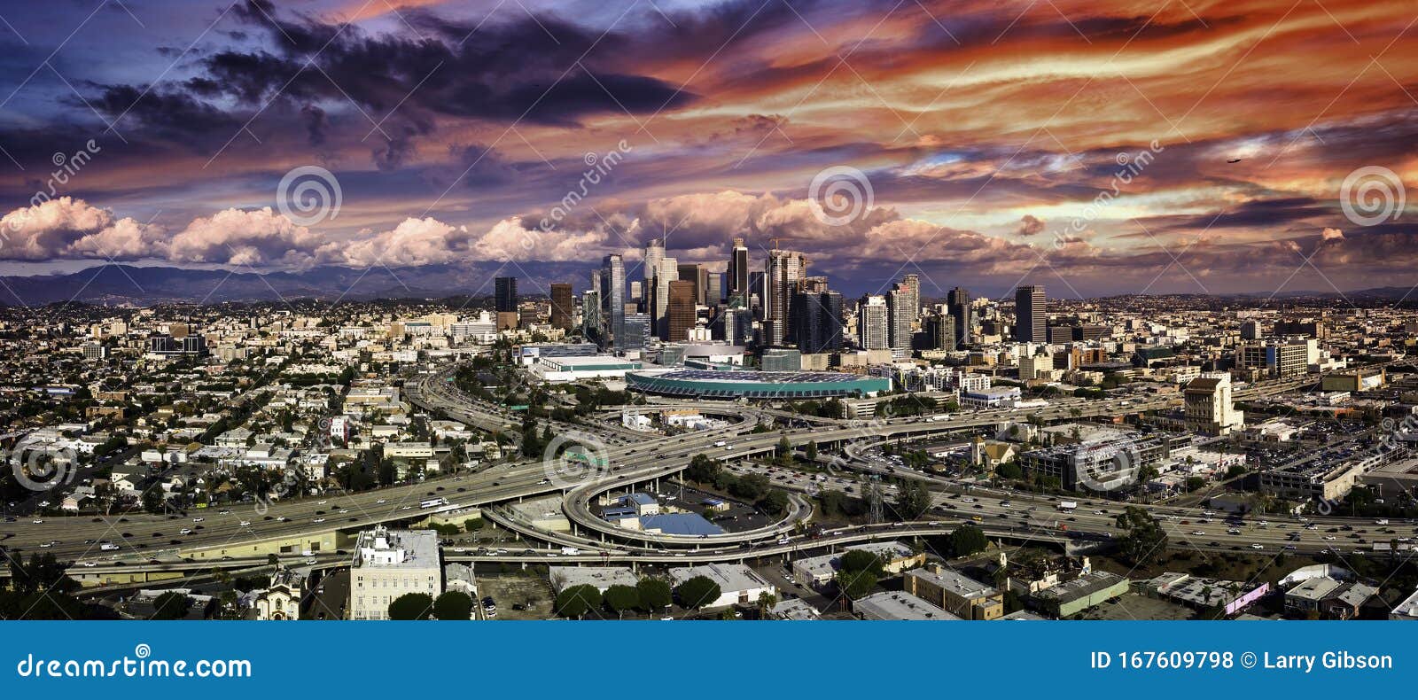 Los Angeles Panorama Freeways Sunset Stock Photo - Image of freeways ...