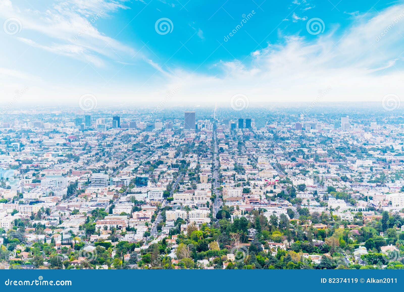 Los Angeles Under a Blue Sky Stock Image - Image of skyscrapers ...