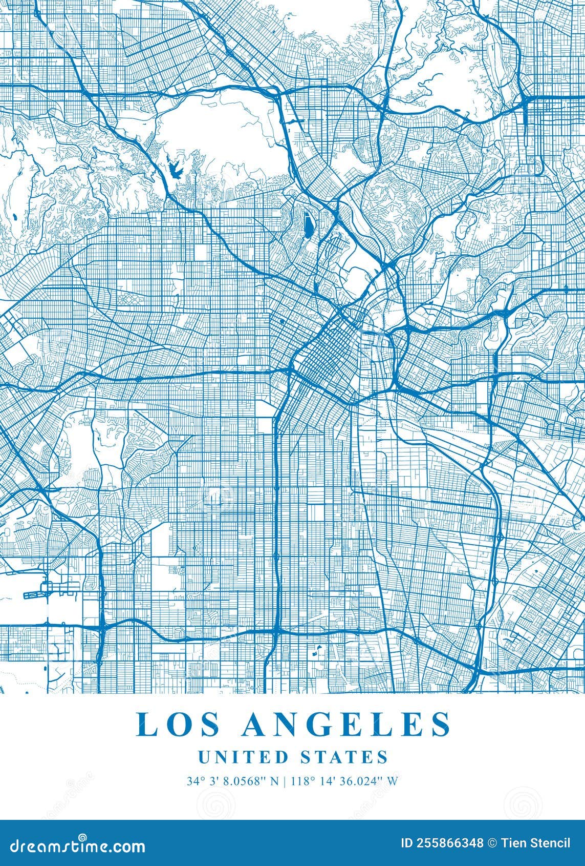 Los Angeles United States Spring Plane Map Stock Illustration