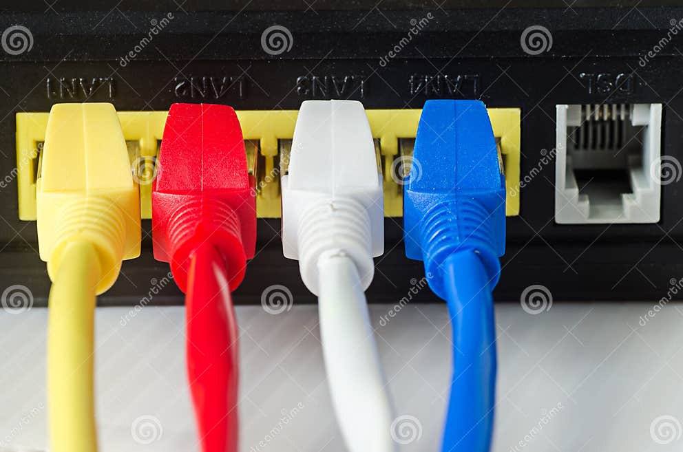 Los Cables De Ethernet Conectan Con El Router O El Interruptor Imagen ...