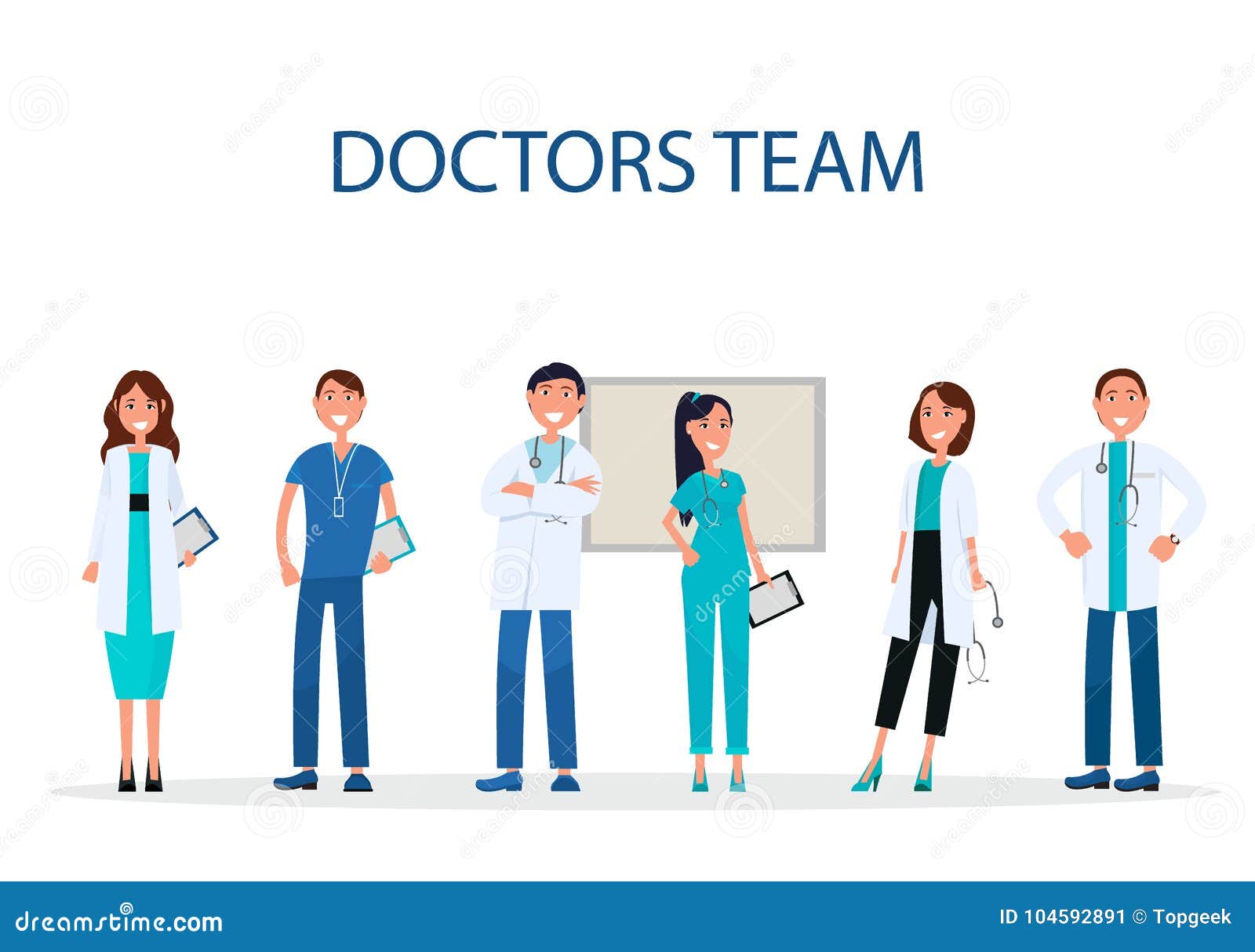 Los Doctores Alegres Team Providing Medical Care Flat Ilustración del ...