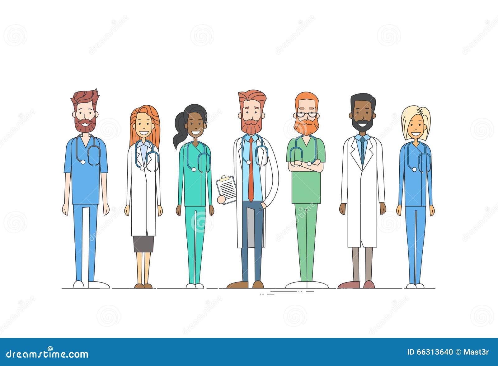 Los Doctores Intermedios Team Work Thin Line Del Grupo Ilustración del ...