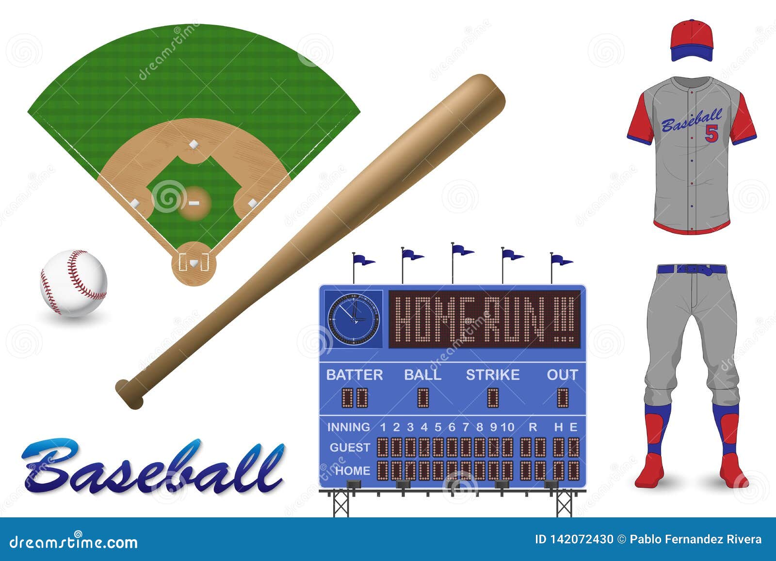 Los Elementos Del Béisbol Aislaron Ilustración del Vector - Ilustración ...