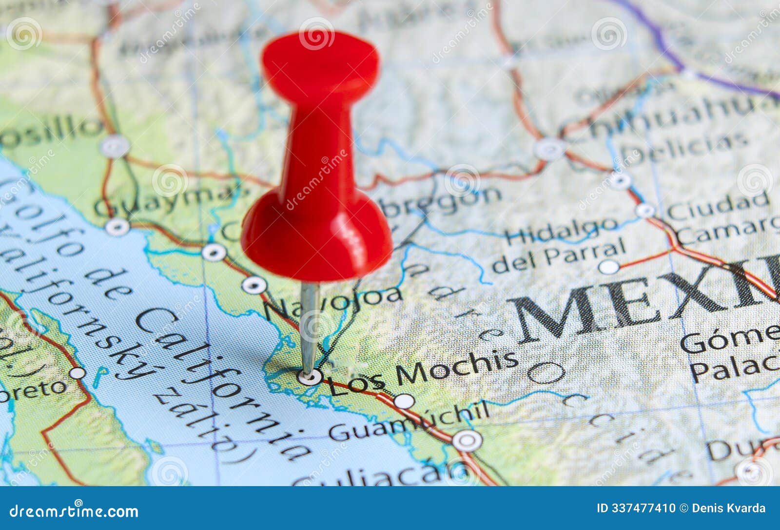 Los Mochis, Mexico Pin on Map Stock Photo - Image of symbol, america ...