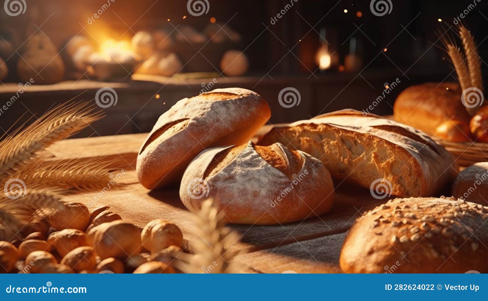 Lose-up Freshly Baked Bread at Bakery. Generative AI. Stock ...