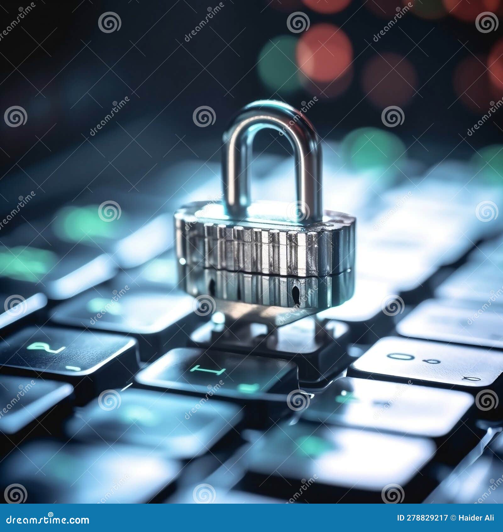 Lose-Up of the Lock on the Keyboard Cyber Security. Generative AI Stock ...