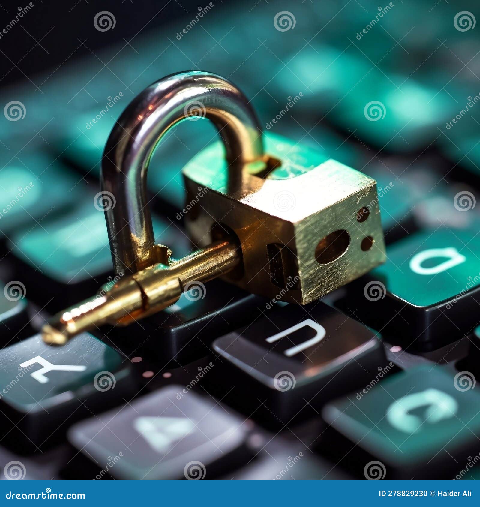 Lose-Up of the Lock on the Keyboard Cyber Security. Generative AI Stock ...