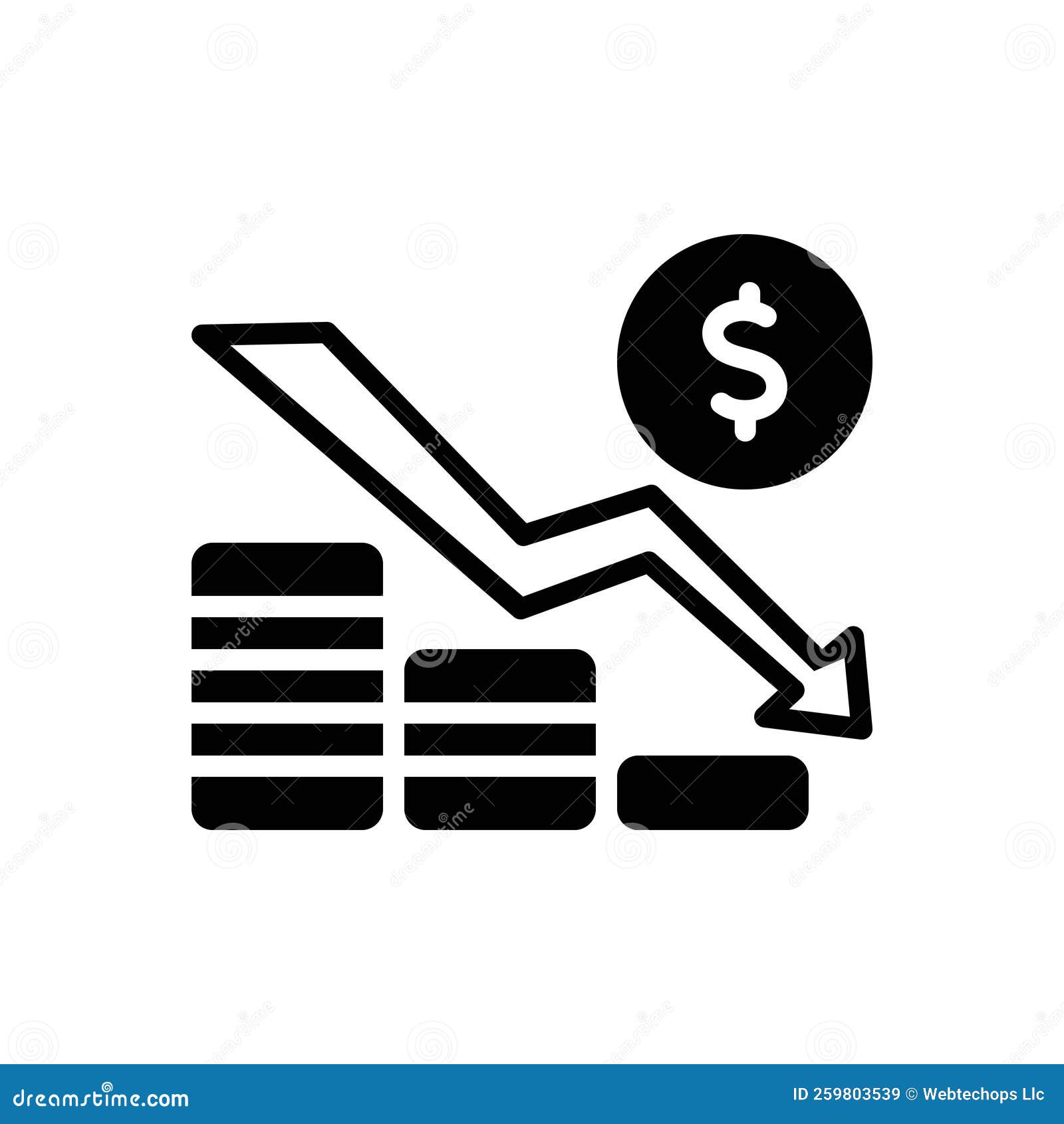 Black Solid Icon for Loss, Downward and Reduction Stock Illustration ...