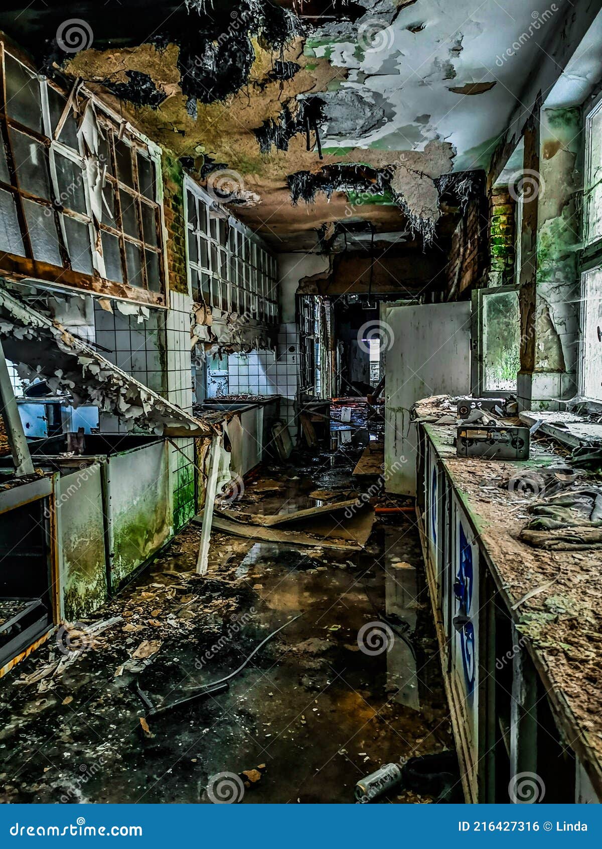 Lost Broken Kitchen Water Damage Stock Photo - Image of wall, transport ...