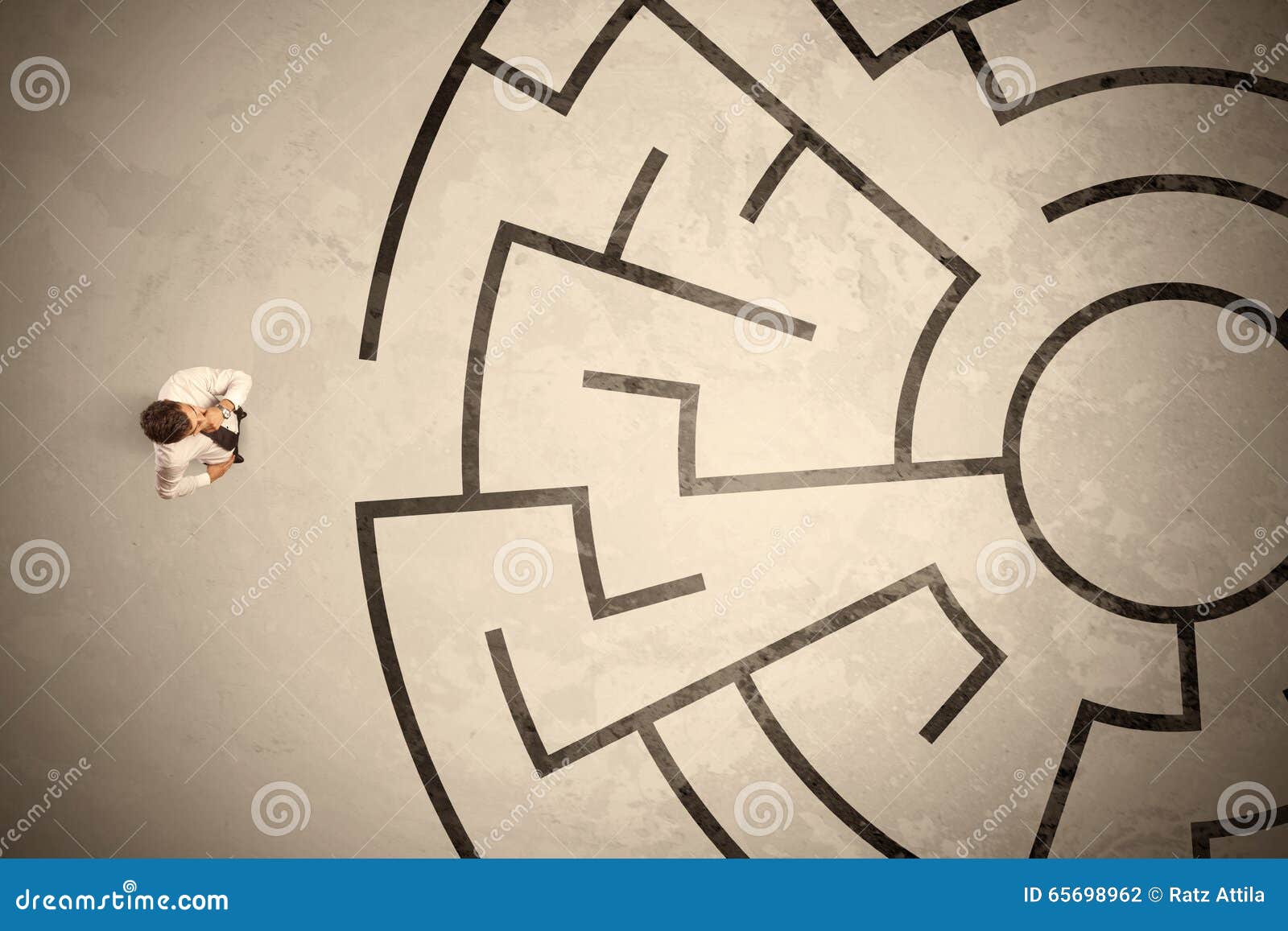 Lost Business Man Looking for a Way in Circular Labyrinth Stock Photo ...