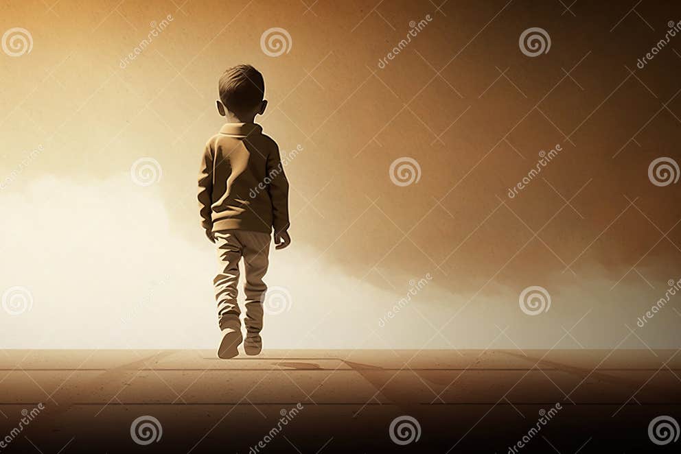 Boy Walking Alone Back View, Created with Generative AI Technology ...