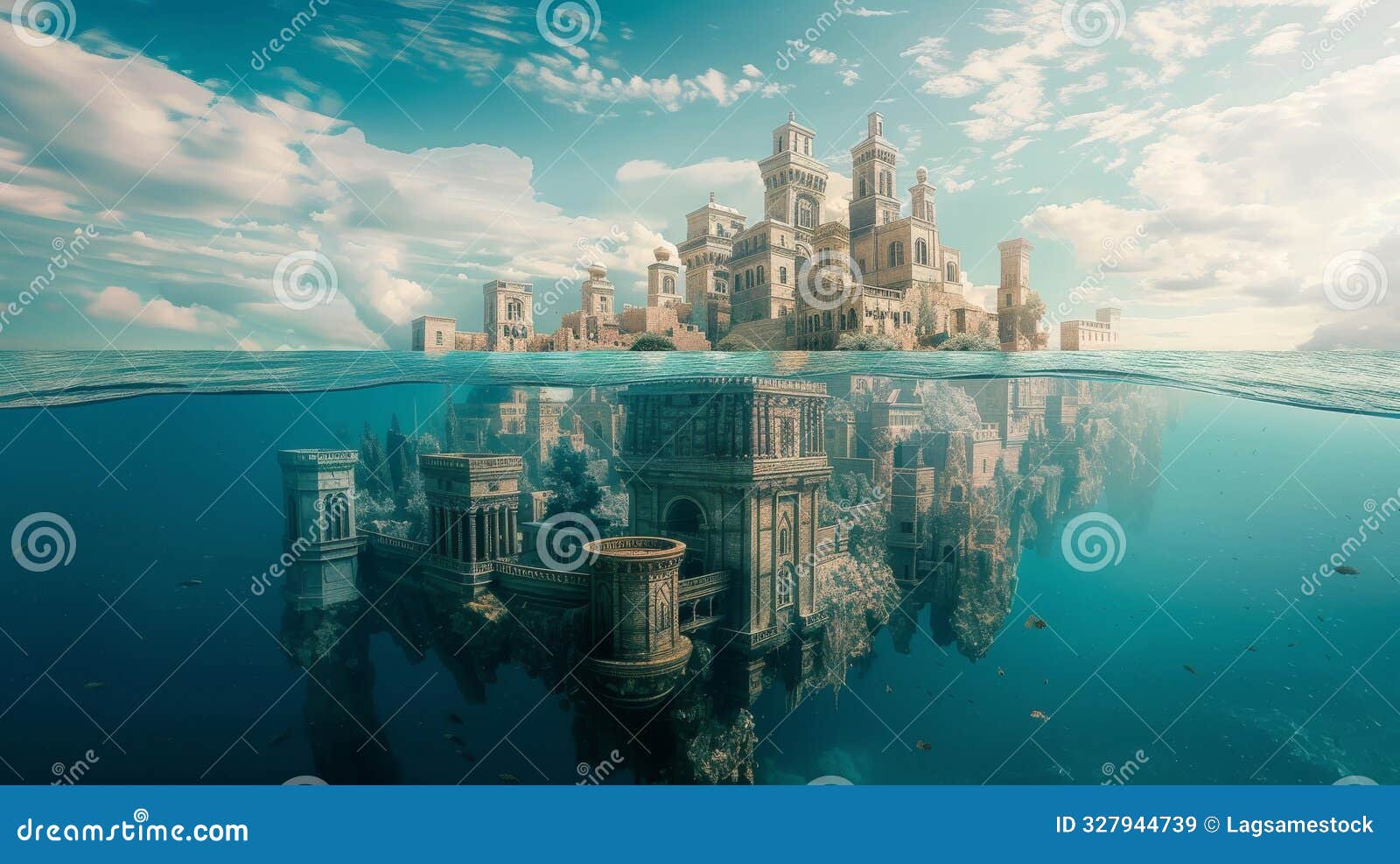 Atlantis On Ocean Bottom Cartoon Vector | CartoonDealer.com #208994425