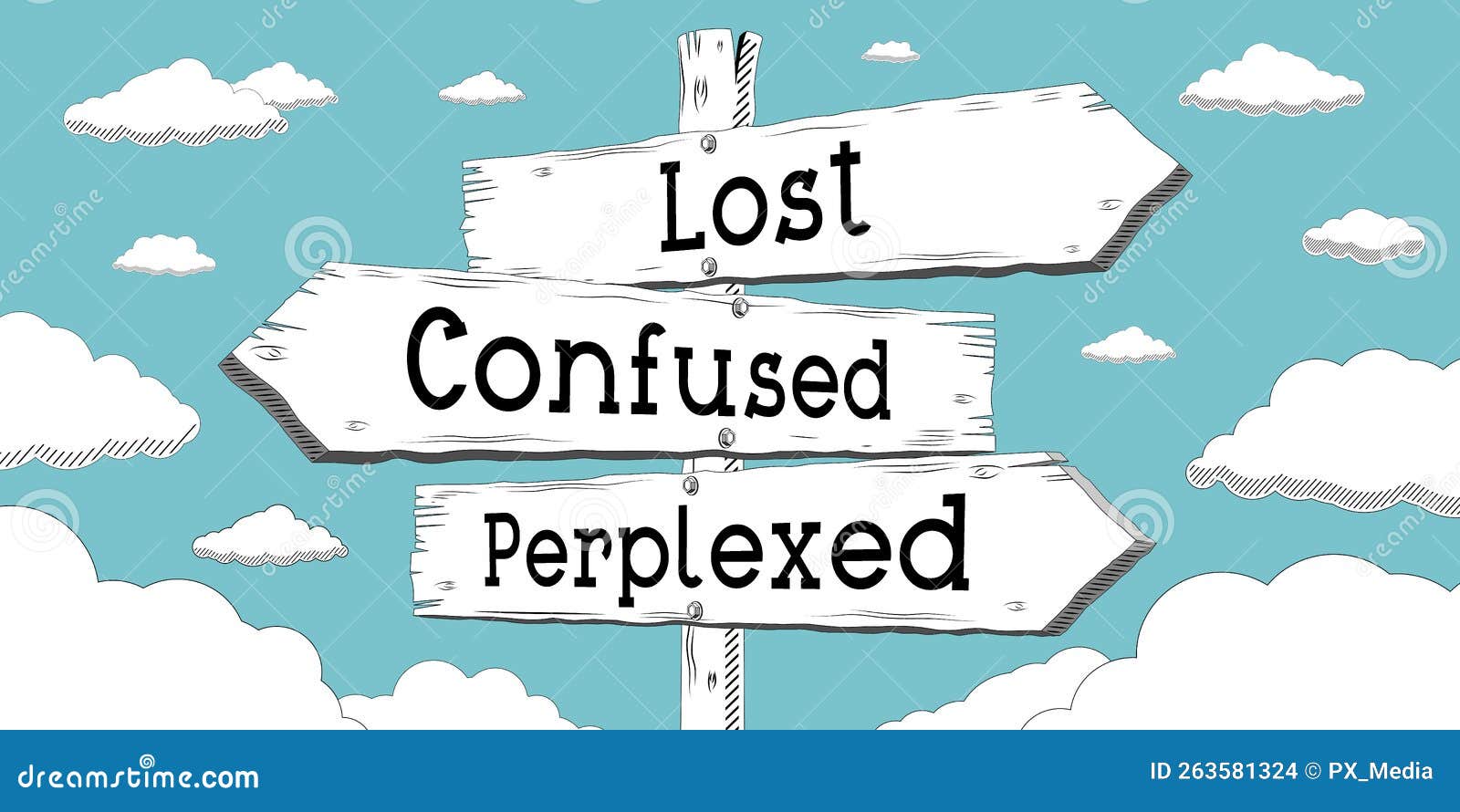 Lost, Confused, Puzzled, Disoriented, Perplexed - Outline Signpost With ...