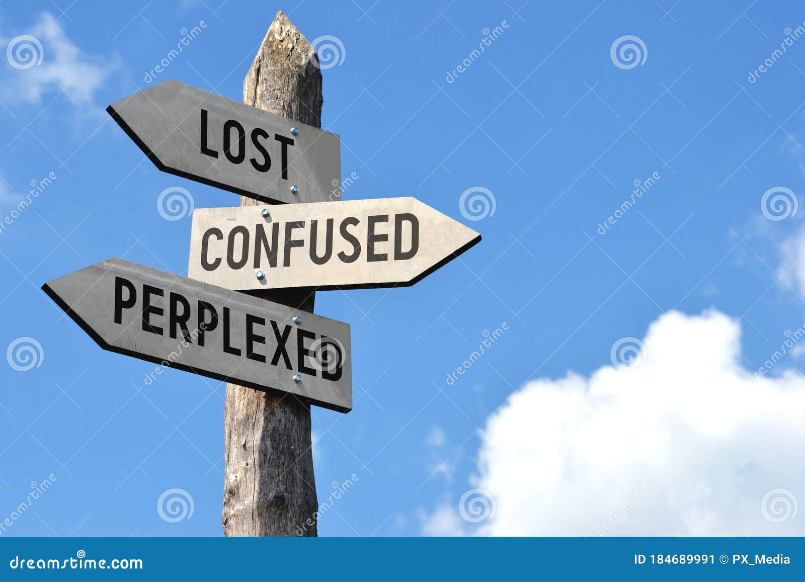 Lost, Confused, Perplexed - Crossroads Sign with Three Arrows Stock ... Lost, Confused, Perplexed - Crossroads Sign with Three Arrows Stock ...