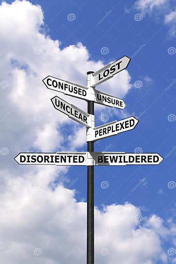 Lost and Confused Signpost Vertical Stock Image - Image of decisions ...