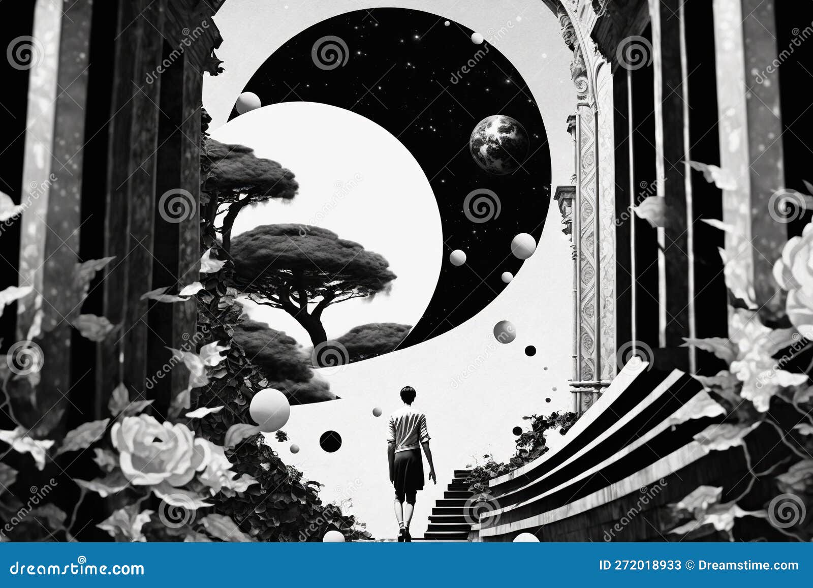 Lost in Dreams Collage, Man in His Inner World Making Plans Created ...