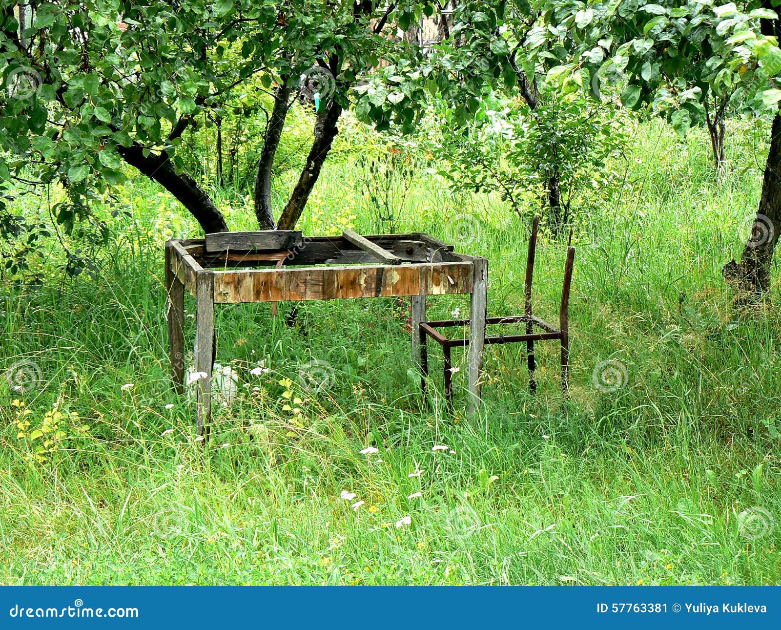 Broken Table in Abandoned Garden Stock Image - Image of broken, grass ...